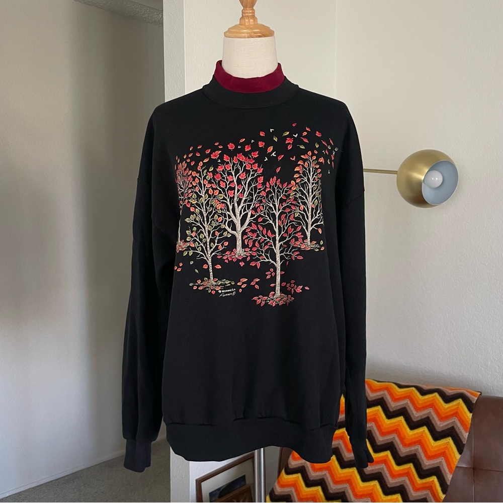 Vintage 1990s Morning Sun Autumn Trees Leaves Double … - Gem
